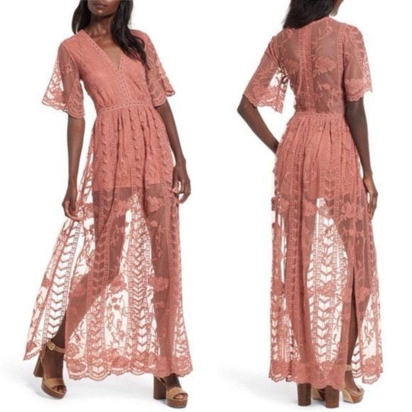 Socialite | Dresses | Socialite Lace Maxi Dress In Dusty Rose Boho ...